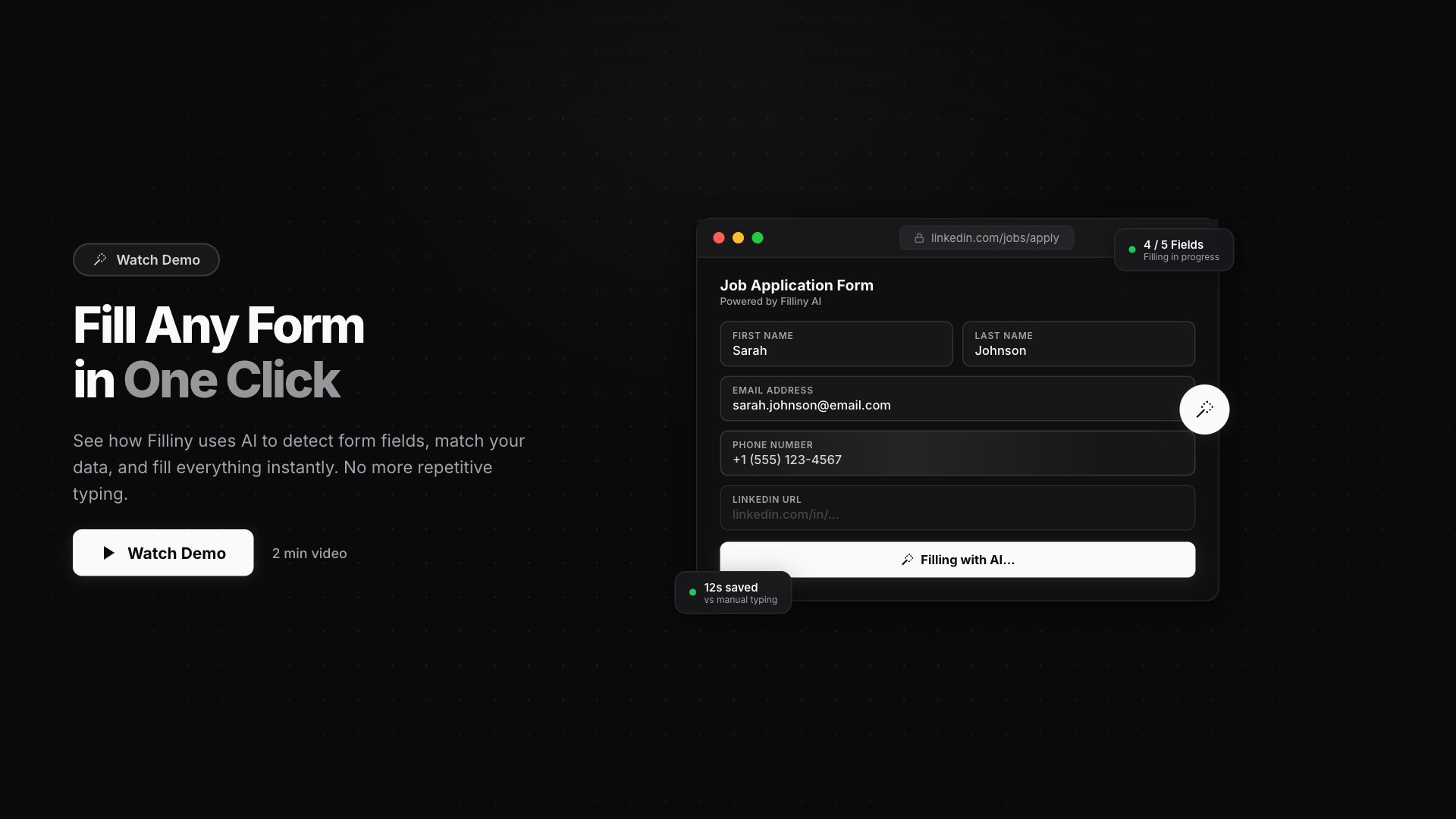 Filliny - Fill Any Form in 1 Click | Save 10+ Hours/Week | Filliny